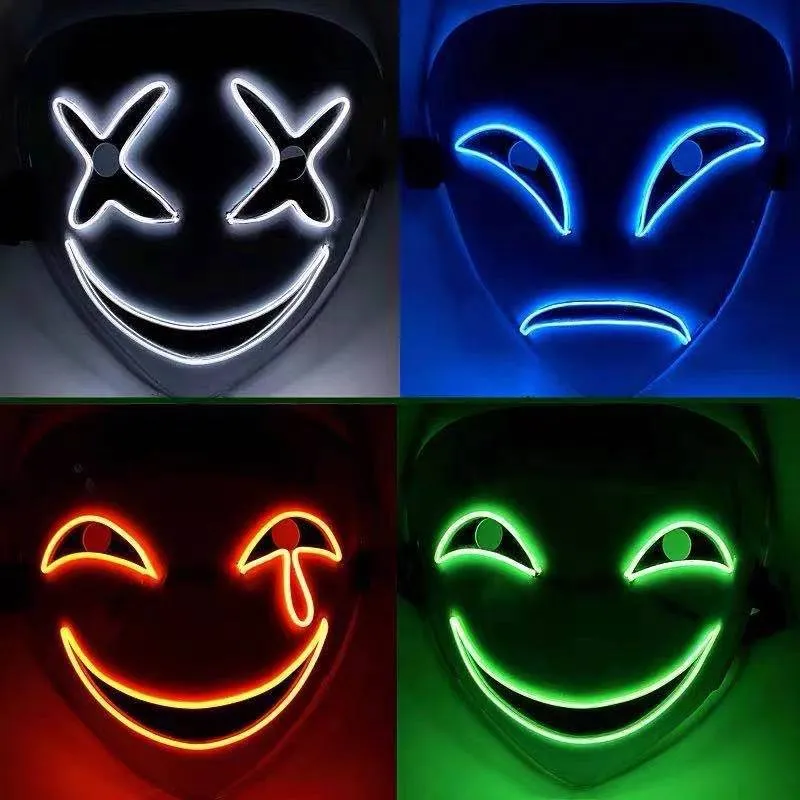 LED Light Up Emoji Mask Neon Glow Full Face Costume For Halloween ...