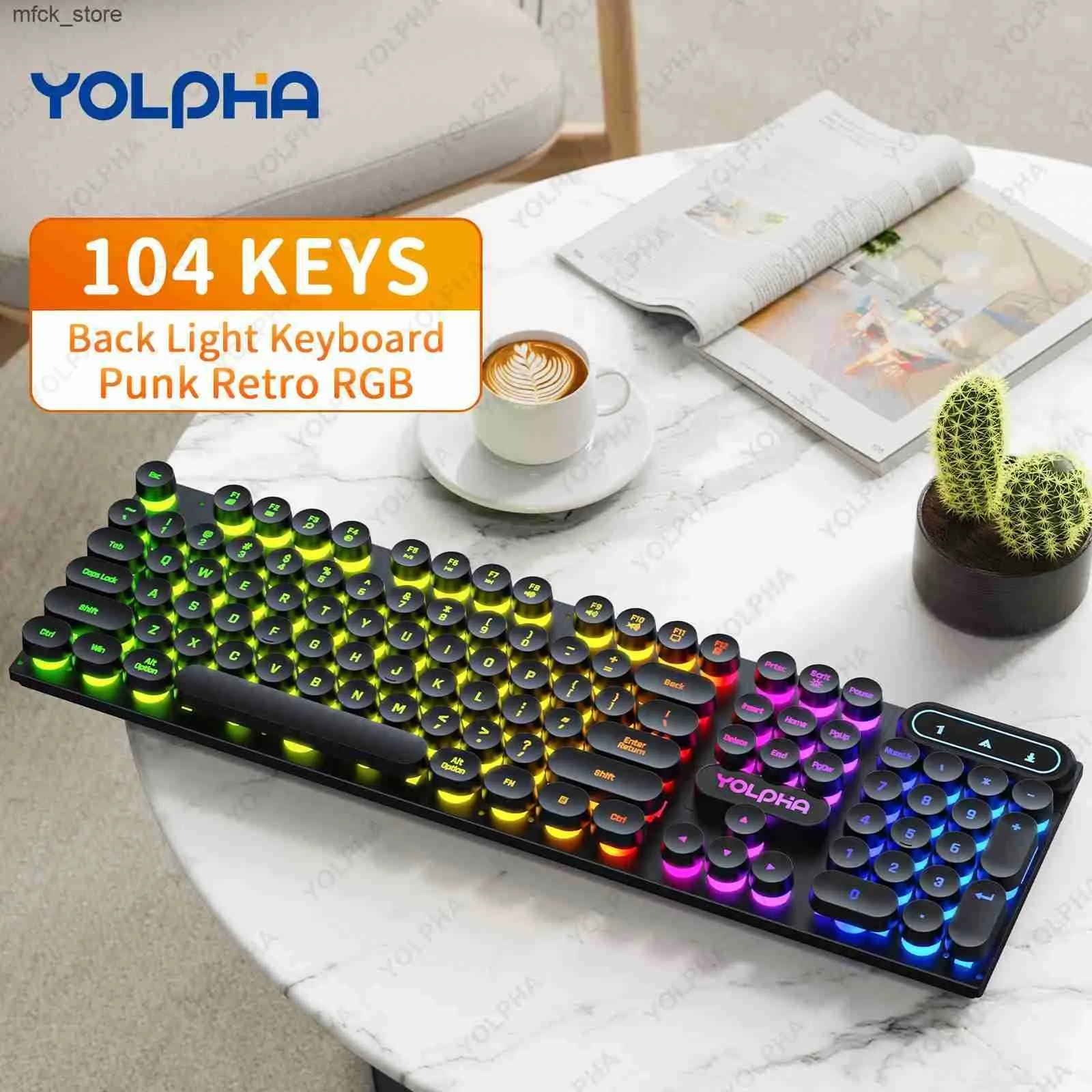 Rainbow Backlit RGB Backlight Wired Shop Custom Gaming Keyboard 104 ...