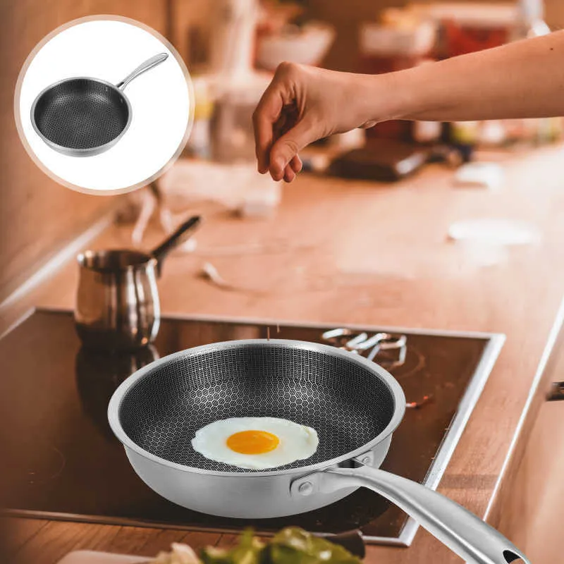 Honeycomb Stainless Steel Frying Pan with Lid - Deep, Thick Grain, Long ...