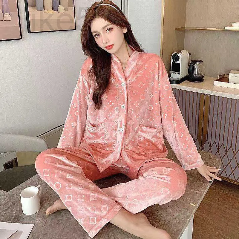 Premium Golden Velvet Sleepwear Cardigan Set - Women's Long Sleeve ...