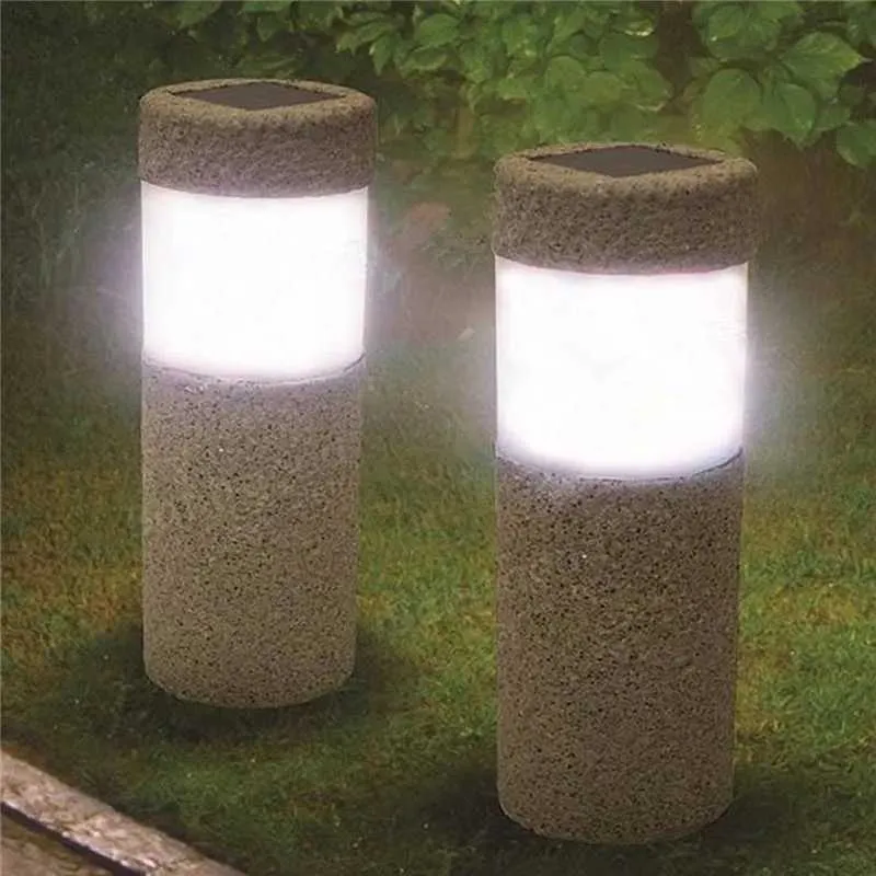 Solar Pillar Lights Outdoor Stone Finish LED Garden... From Urban ...