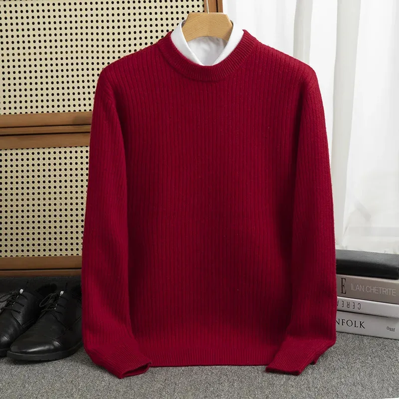 Premium Merino Wool Pullover: Vertical Stripe, O-Neck - Warm & Stylish ...