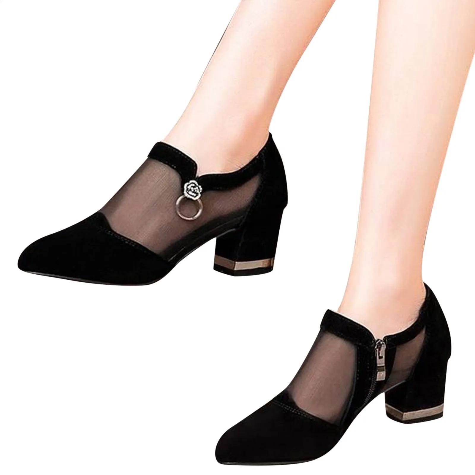 Breathable Mesh Women's High Heel Pumps with Zipper Detail - Summer ...