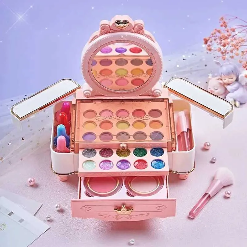 Washable Princess Makeup Kit for Girls with Mirror - Pretend Play ...