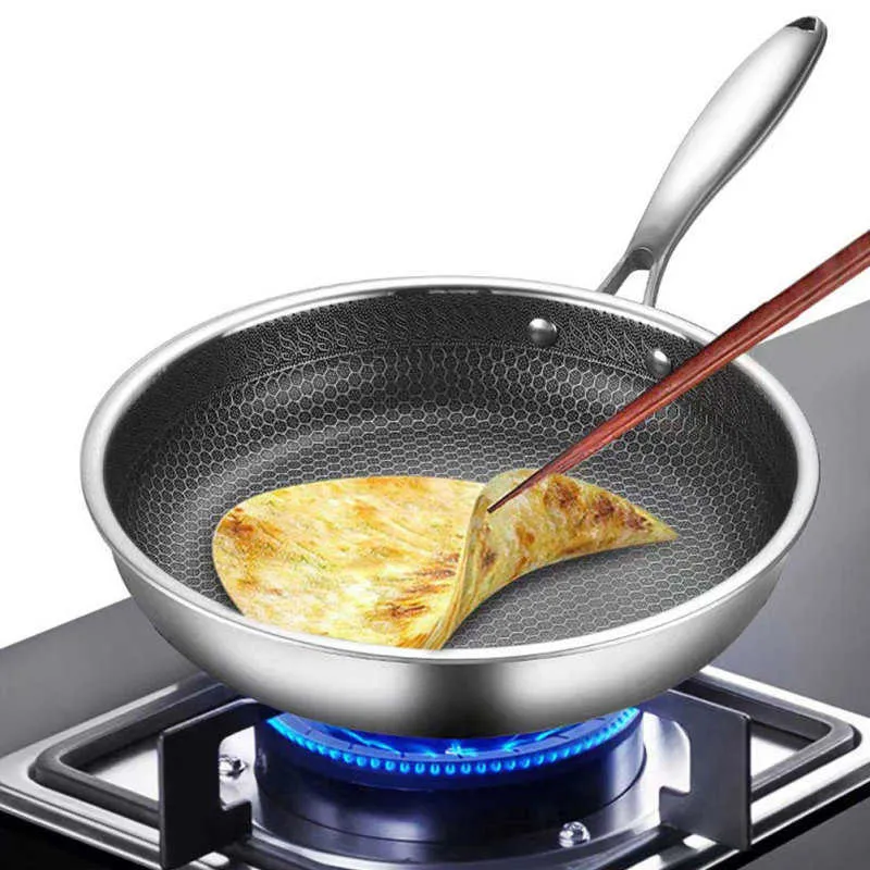 Honeycomb Stainless Steel Frying Pan with Lid - Deep, Thick Grain, Long ...