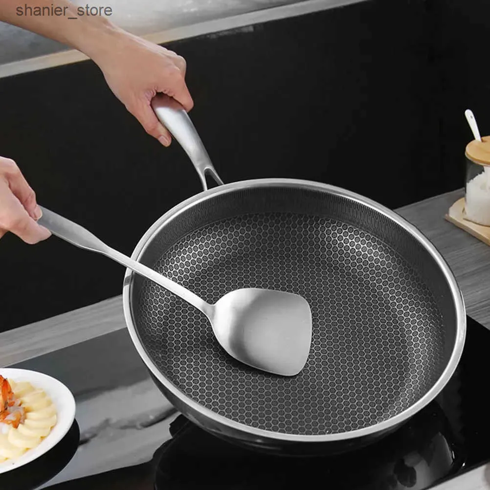 Honeycomb Stainless Steel Frying Pan with Lid - Deep, Thick Grain, Long ...