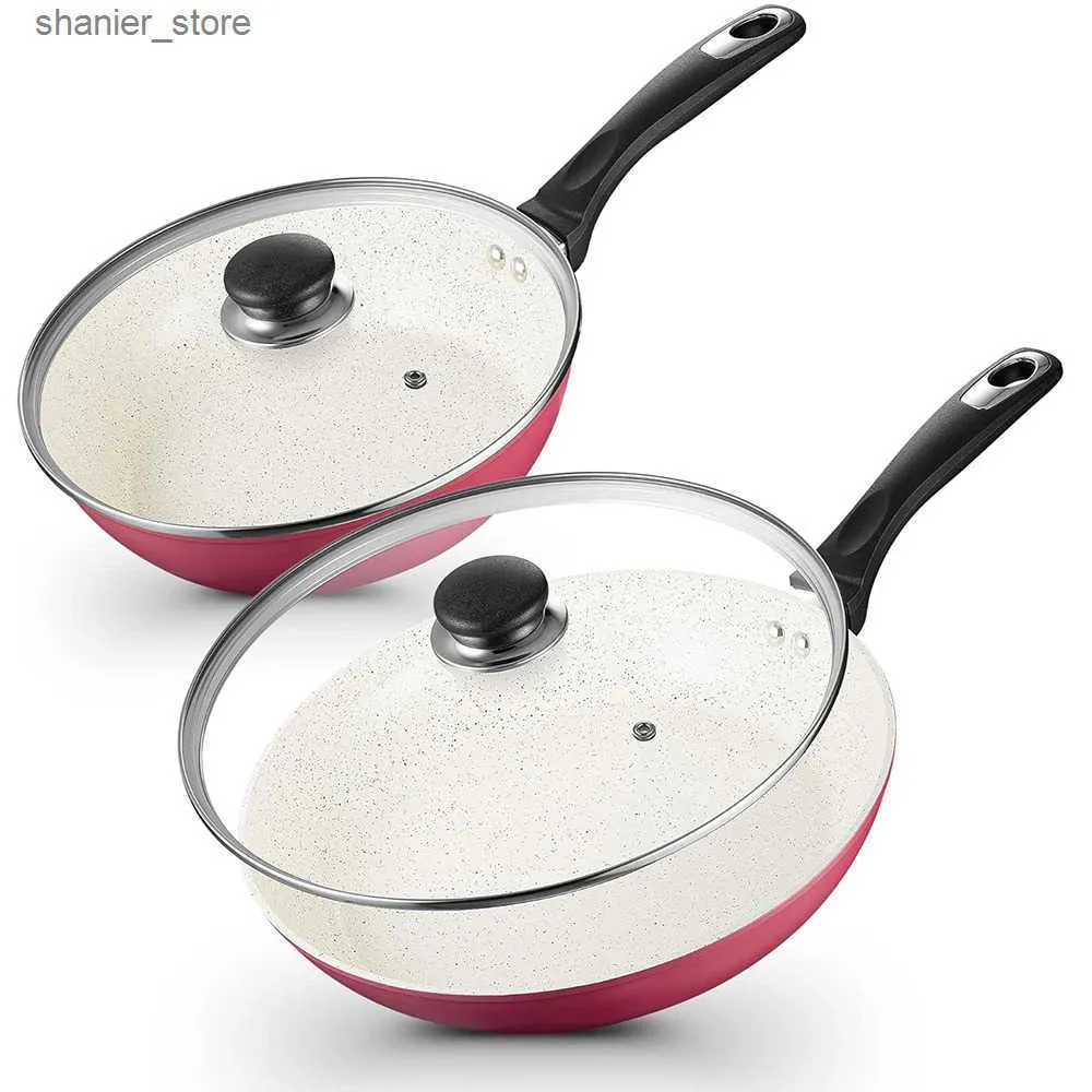 Premium Pink Non Stick Pan Set - 10 & 11 Inch Aluminum Frying Pans with ...