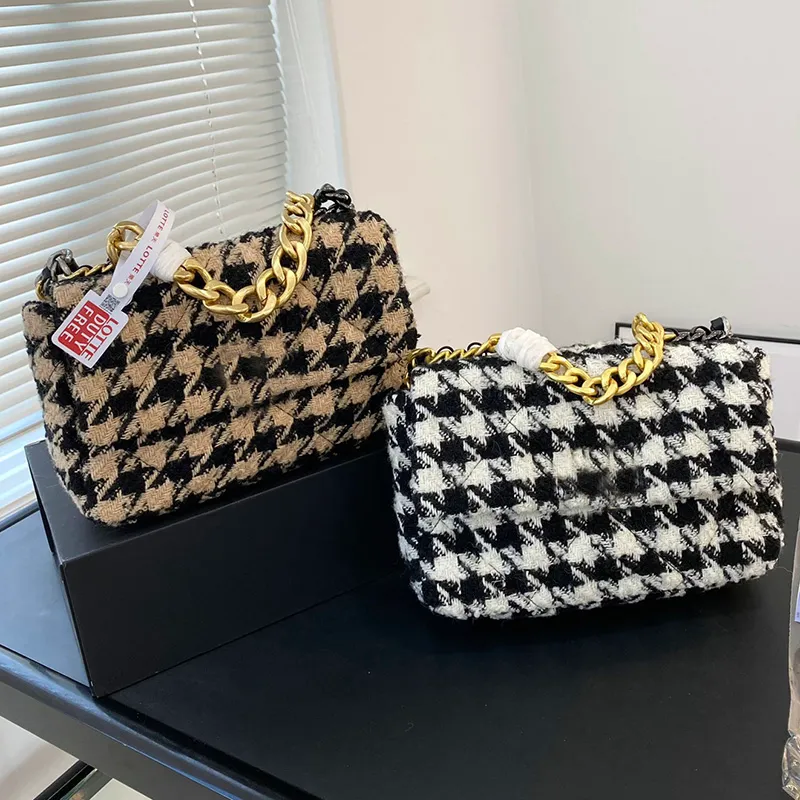 19 Bag Tweed Designer Luxury Shoulder Bag Tote Two-Tone Handbag Check ...