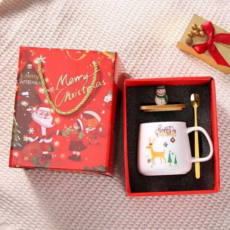 Ceramic Christmas Coffee Mug Gift Set with Lid, Spoon & Large Capacity ...