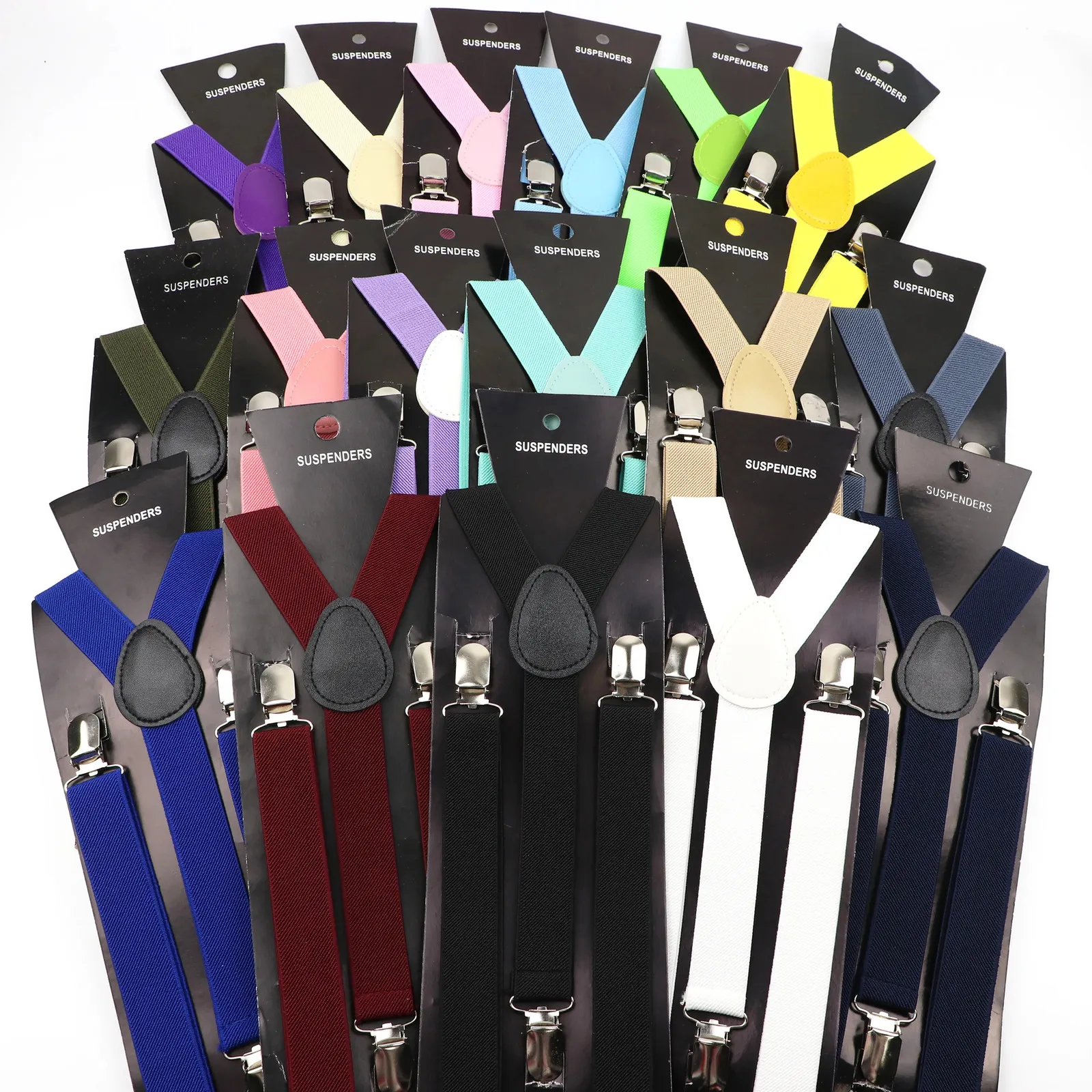 Classic Solid Color Elastic Leather Suspenders for Men & Women ...