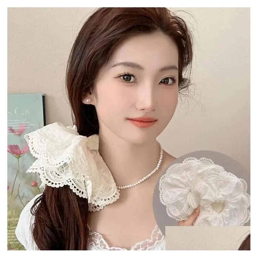 Bareette Hollow Lace Intestine Slip Silk Hair Ties For Women Korean ...