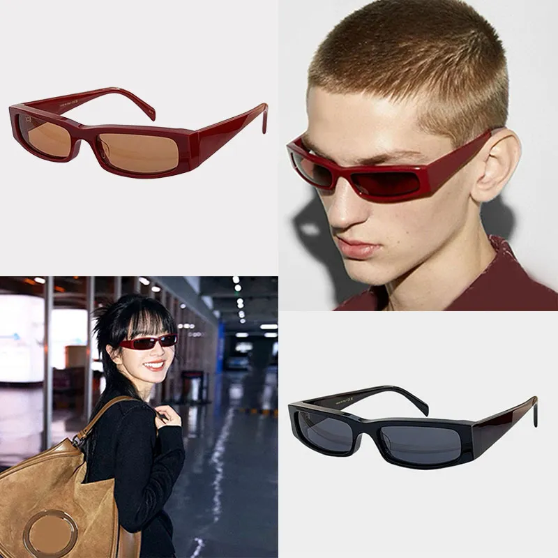 Designer Rectangular Sunglasses with Retro Green and Red Lenses, Mini ...