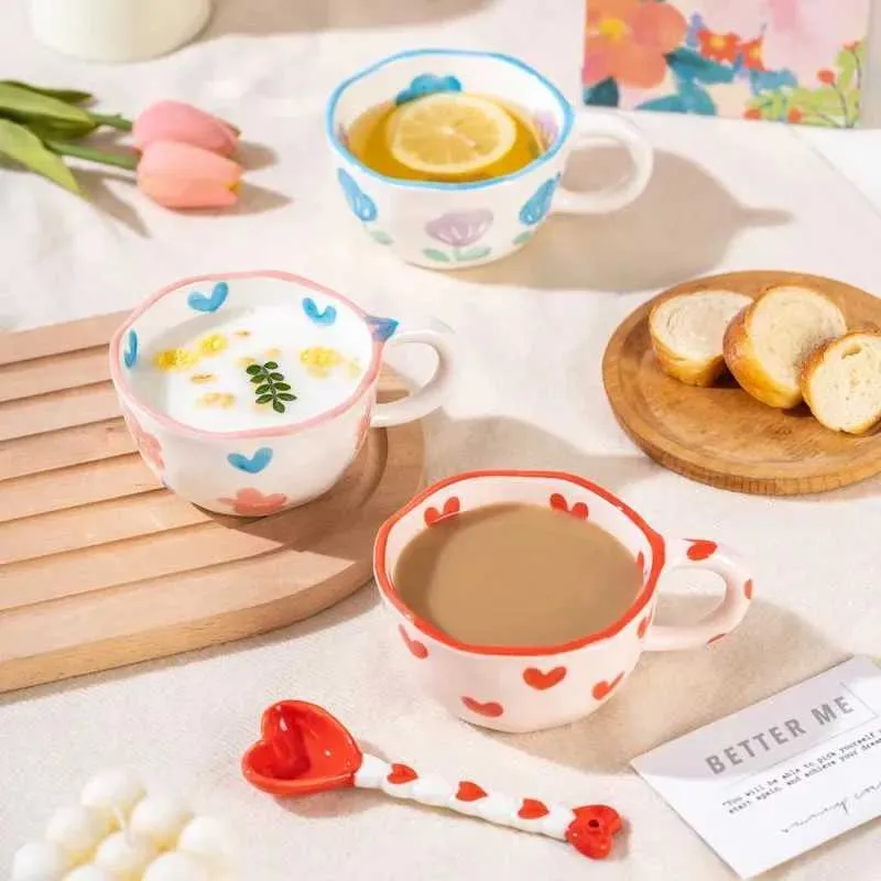 Hand-Pinched Ceramic Mug & Spoons Set - Irregular Coffee Milk Tea Cup ...