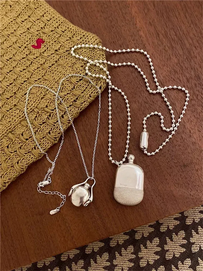 Korean Traditional Wine Pot Pendant Necklace - Silver Chain, Retro ...
