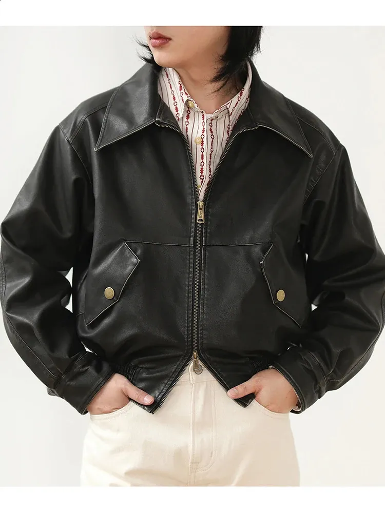 Mauroicardi Spring Autumn Cool Short Retro Distressed Black Pu Leather ...