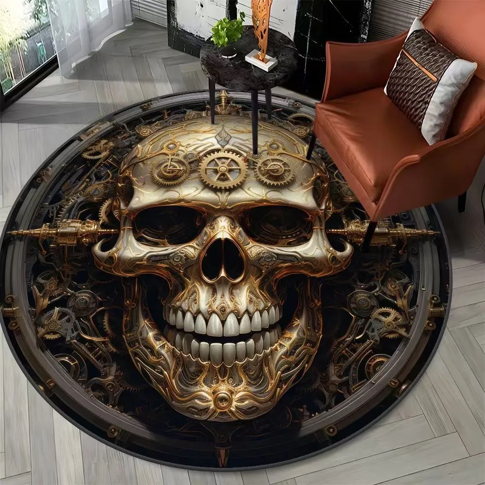Crystal Fleece Round Skull Round Washable Rugs Non Slip Christmas ...