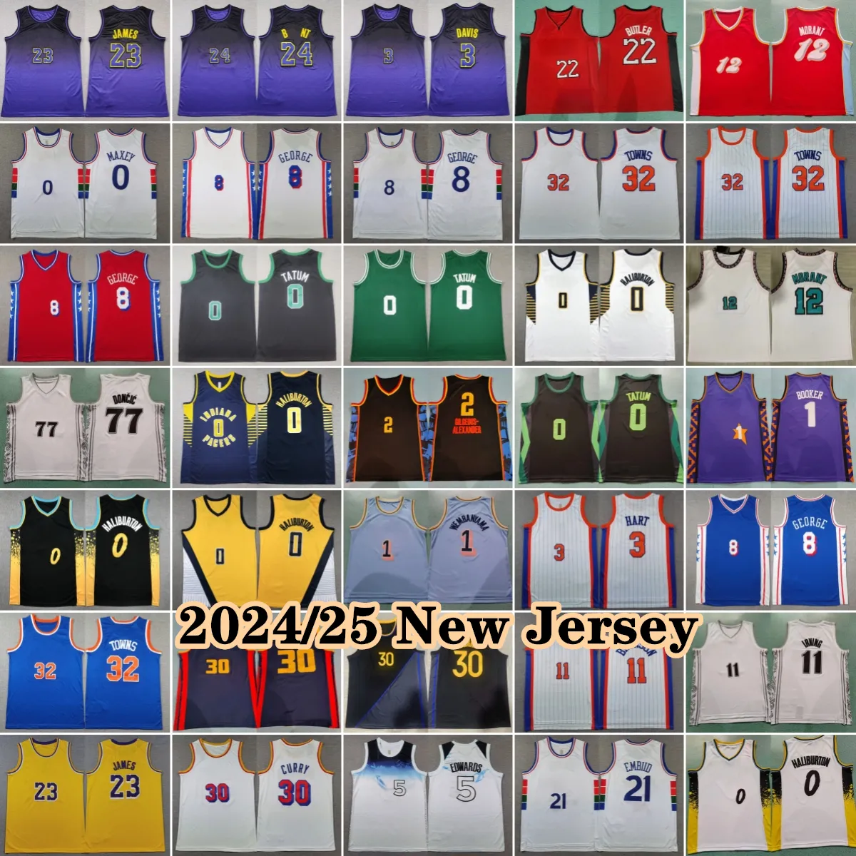 Printed Basketball Jerseys Tatum Haliburton Maxey Booker Victor ...