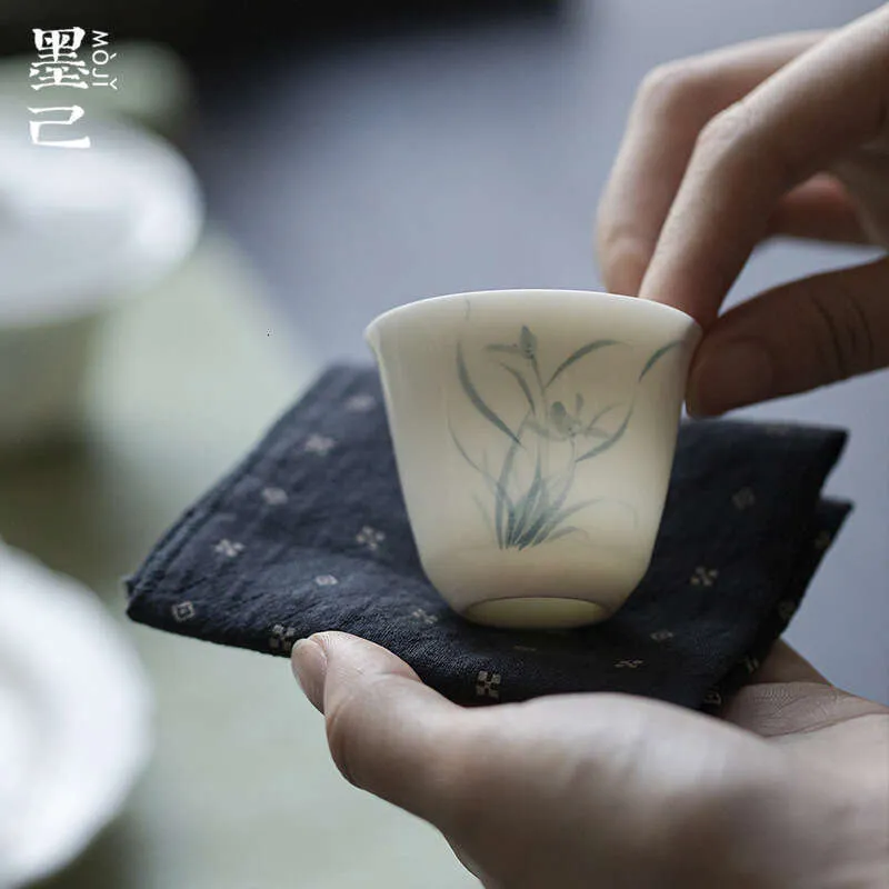 Hand Painted Orchid Kung Fu Tea Cups Moji Thin Jade Porcelain Tea Cup ...