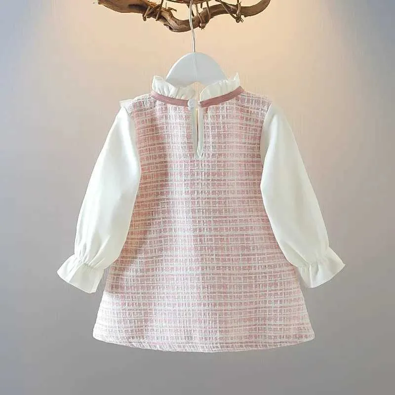 Baby Girl Plaid Princess Dress with Bow Collar and Long Sleeves ...