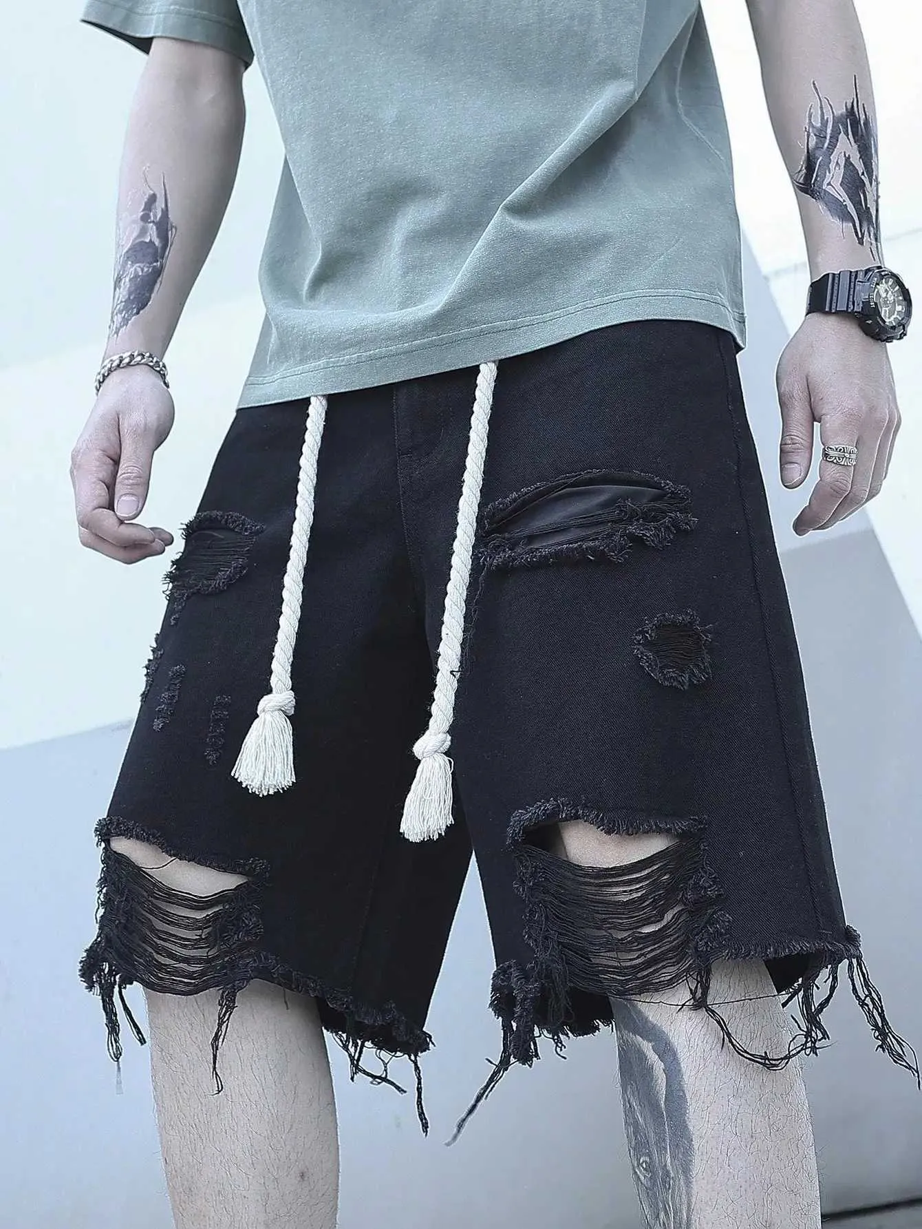 Men's High Stretch Ripped Denim Shorts - Summer Street Style, Dye ...