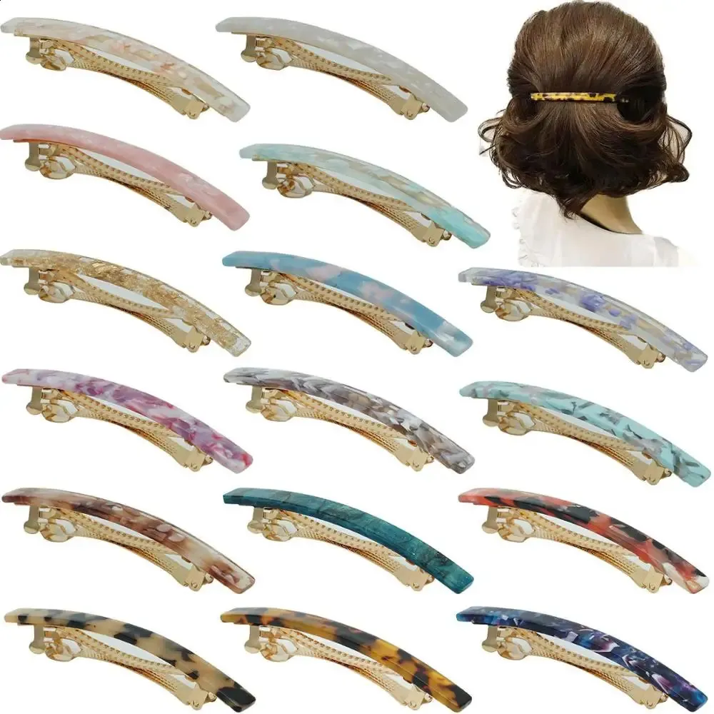 TortoiseShell Hair Clips for Women - Automatic Acrylic French Bucket ...