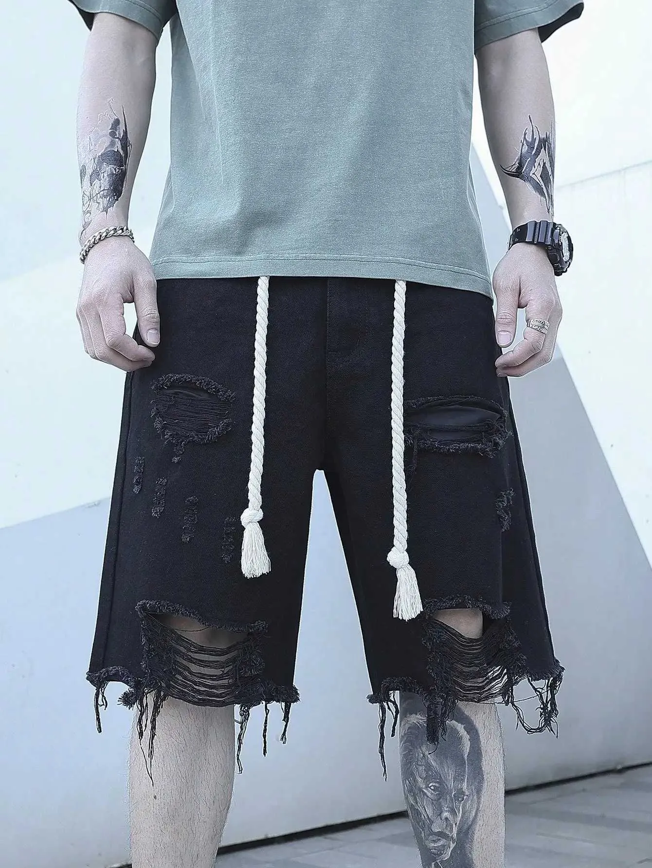 Men's High Stretch Ripped Denim Shorts - Summer Street Style, Dye ...