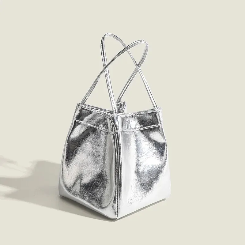 2025 Fashionable Silver Bucket Shoulder Bag For Women Simple, Stylish ...