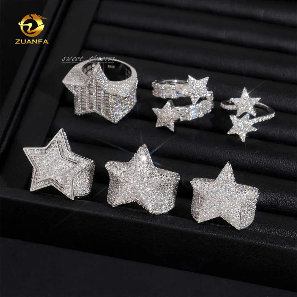 Hot Sale Instock Iced Out Star Moissanite Men Diamond Rings 925 Silver ...