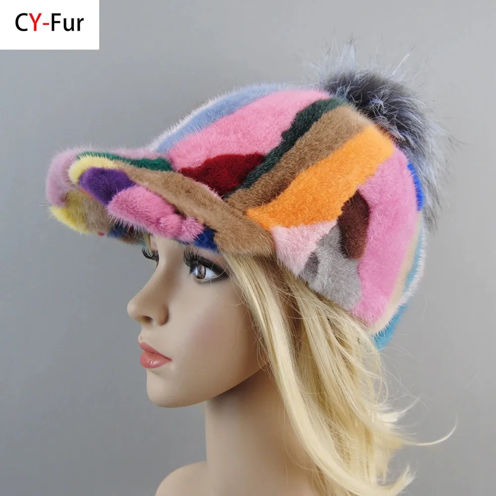 Women's Real Mink Fur Baseball Cap - Winter Warm Knitted Solid Color ...