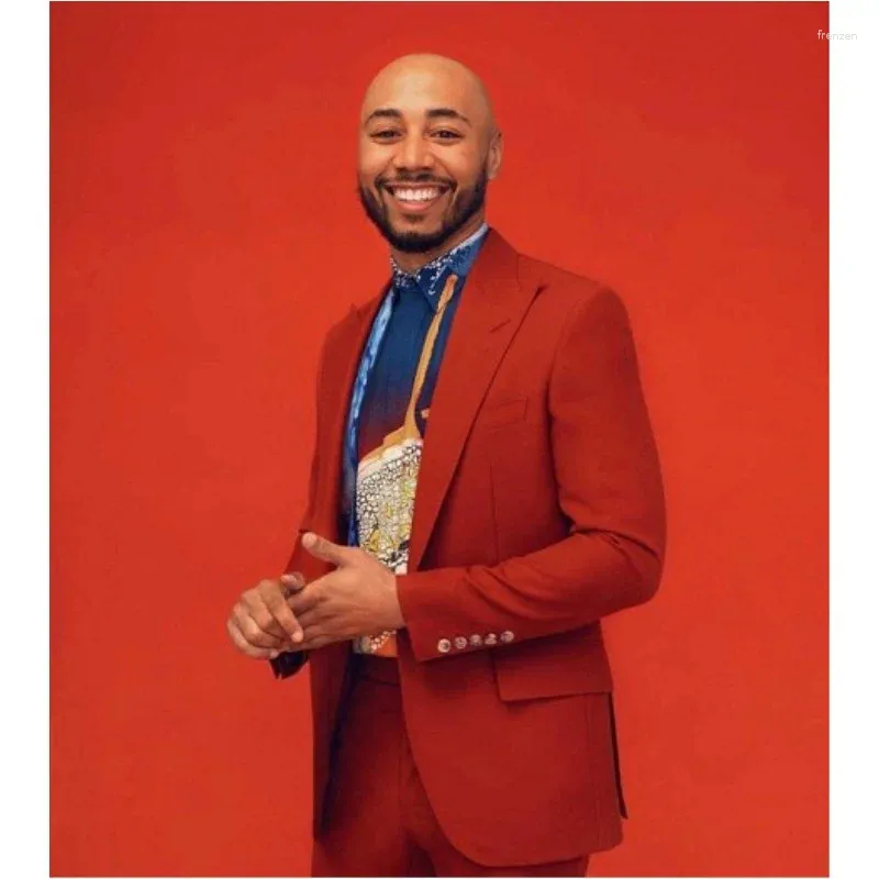 Red Slim Fit Men's Formal Burnt Orange Wedding Tuxedo With Pant Design ...