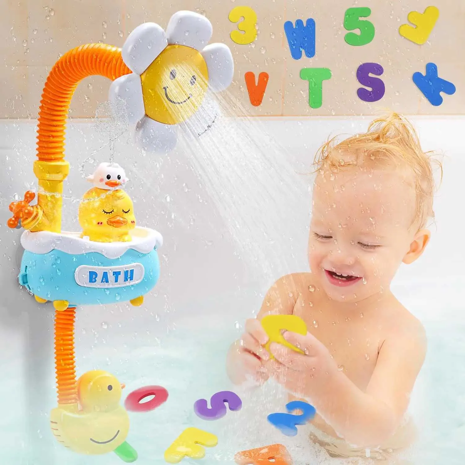 4-in-1 Baby Bath Toy Set with Sunflower Shower & Sprinkler - Water ...