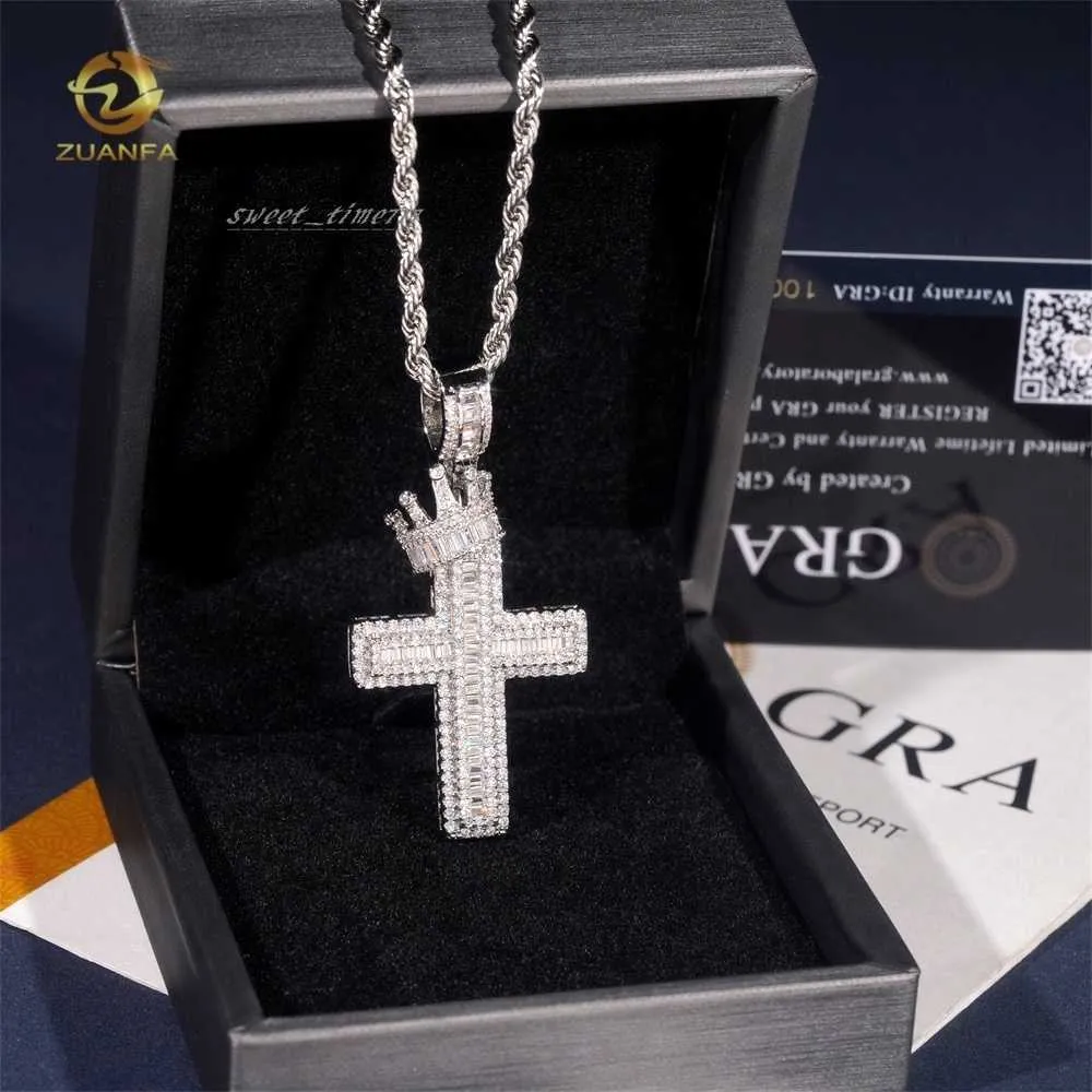 Men's 925 Sterling Silver Crown Cross Pendant with VVS Moissanite - Hip ...