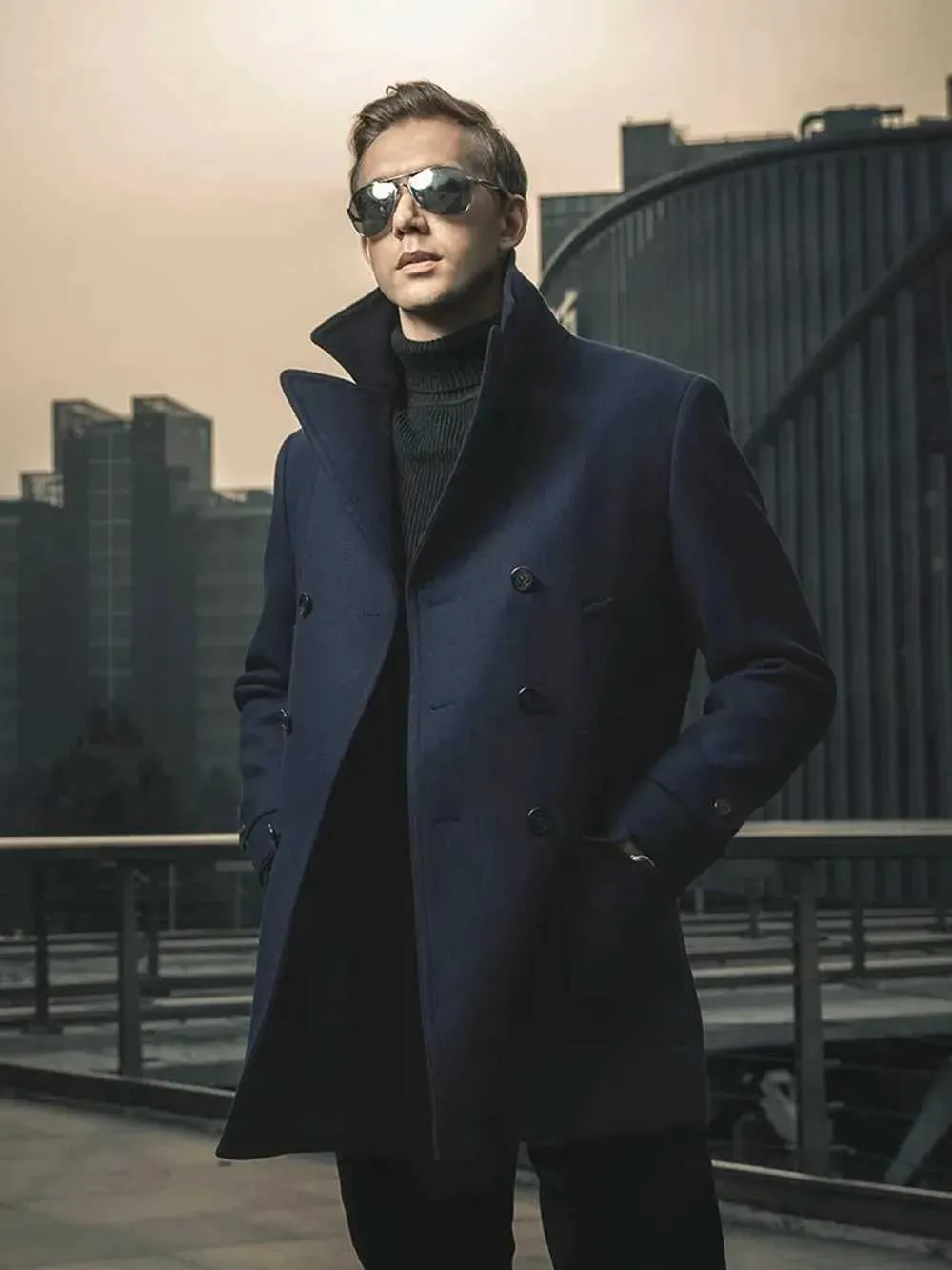 Men's Slim Fit Navy Blue Wool Wool Jacket Mens American Retro Style ...