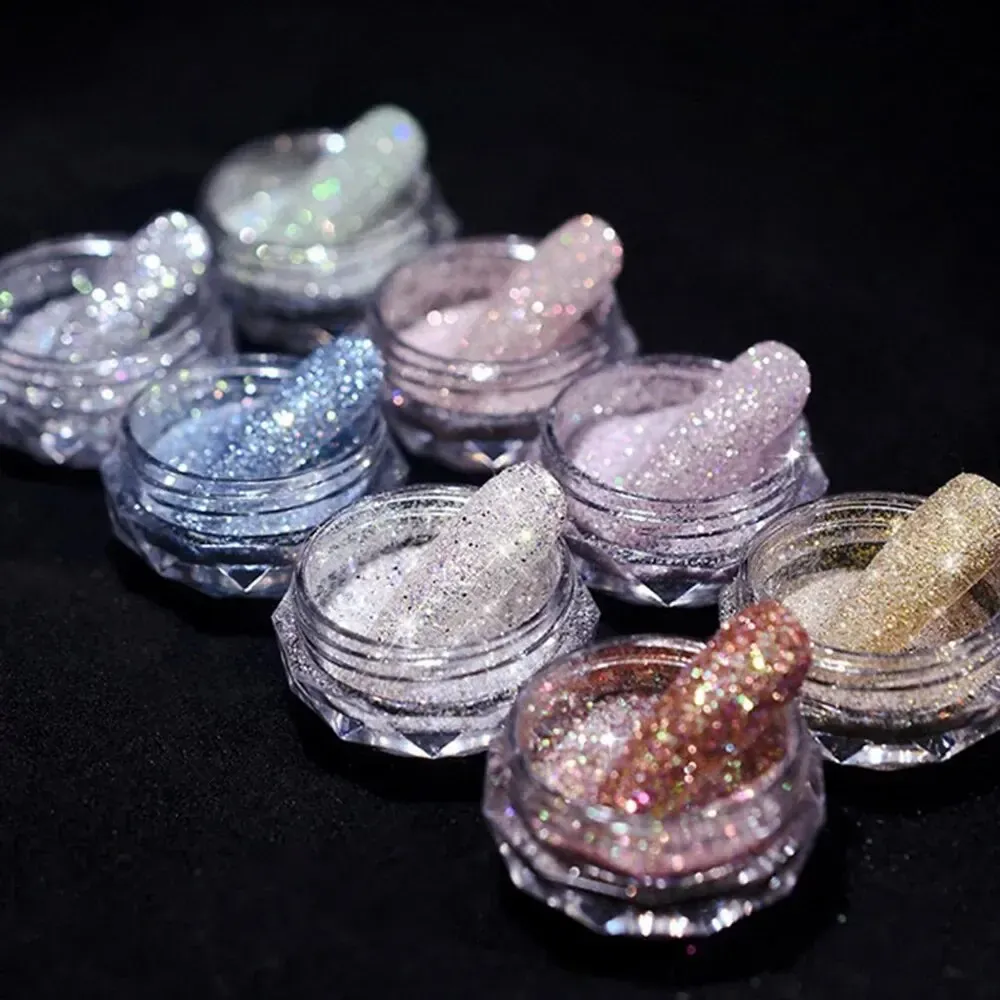 Rainbow Holographic Nail Art Set - 8 Bottles Crystal Diamond Powder ...