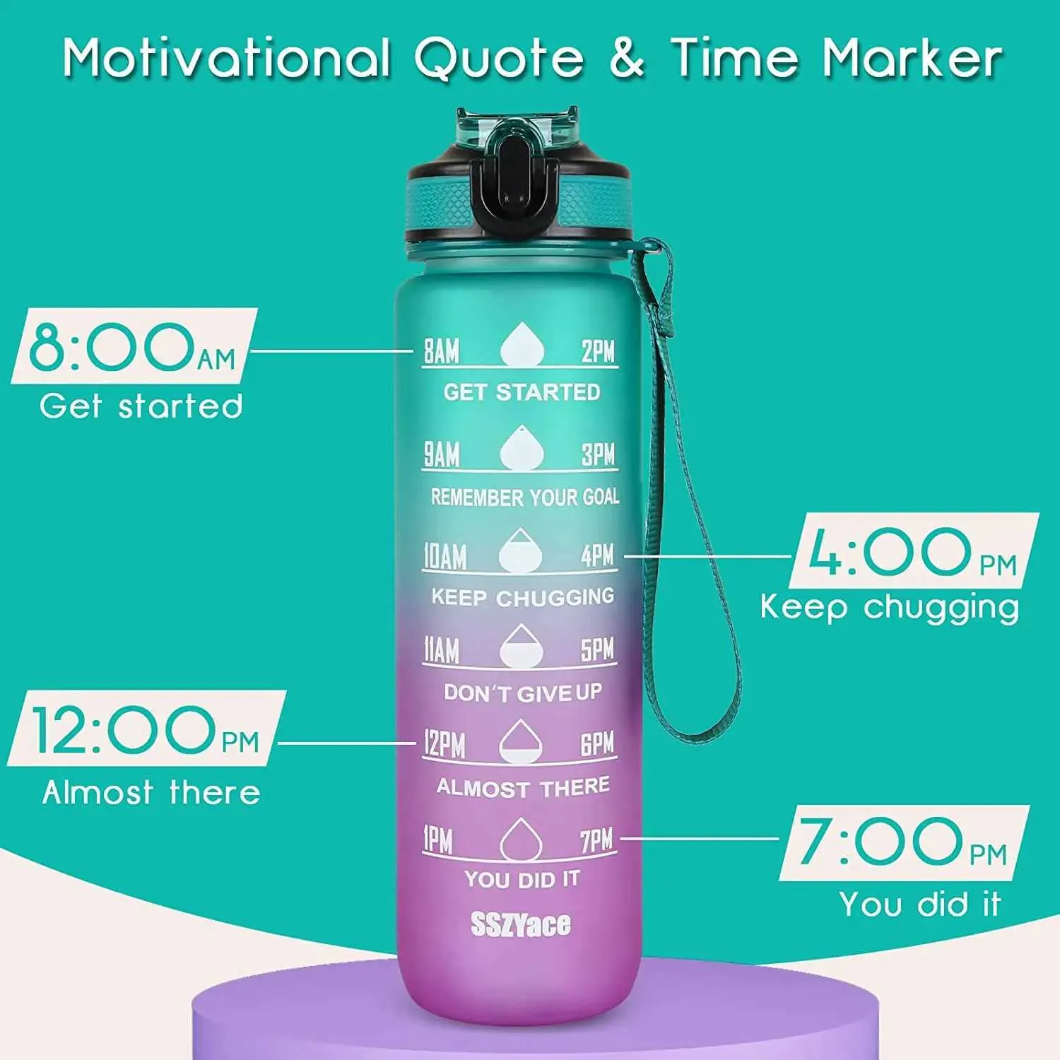 1 Liter Colorful Water Cold Brew Bottle With Time Scale, Straw, And ...