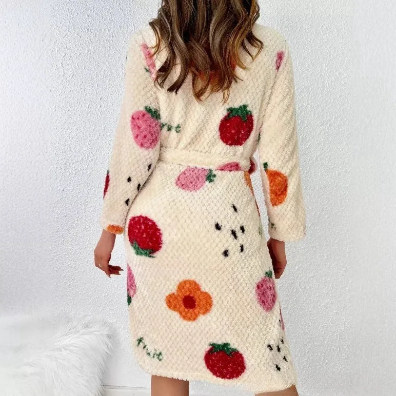 2026 Designer velvet fruit flannel pajamas for women with leopard print ...