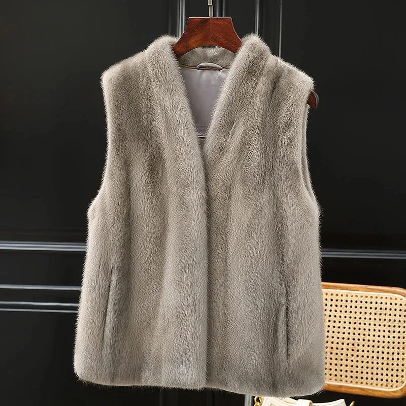 Veste De Fourrure De Vison Pour Femmes, Gilet D'hiver En V, Véritable ...
