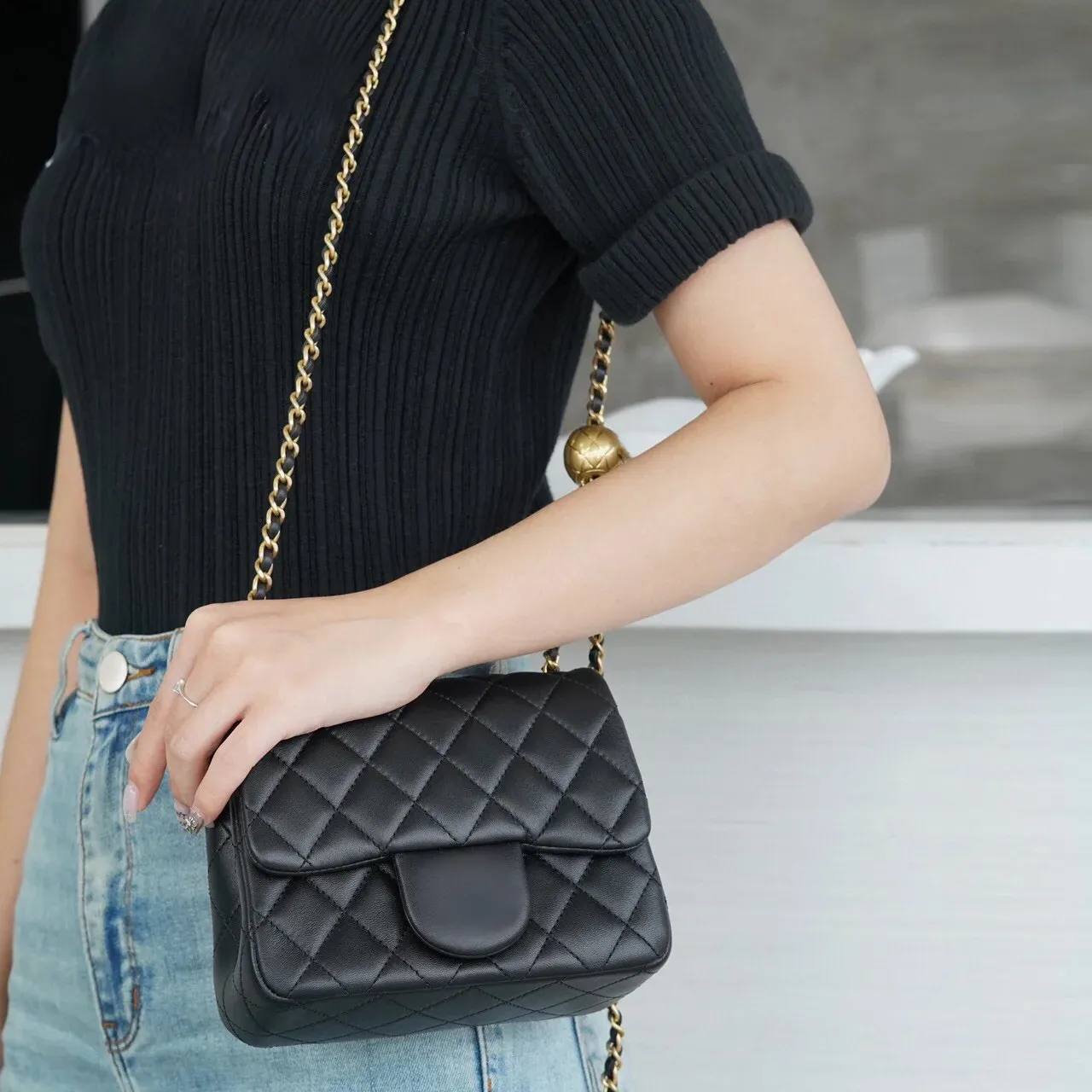 10A Designer Mini Square Flap 18CM Black Genuine Lambskin Leather ...