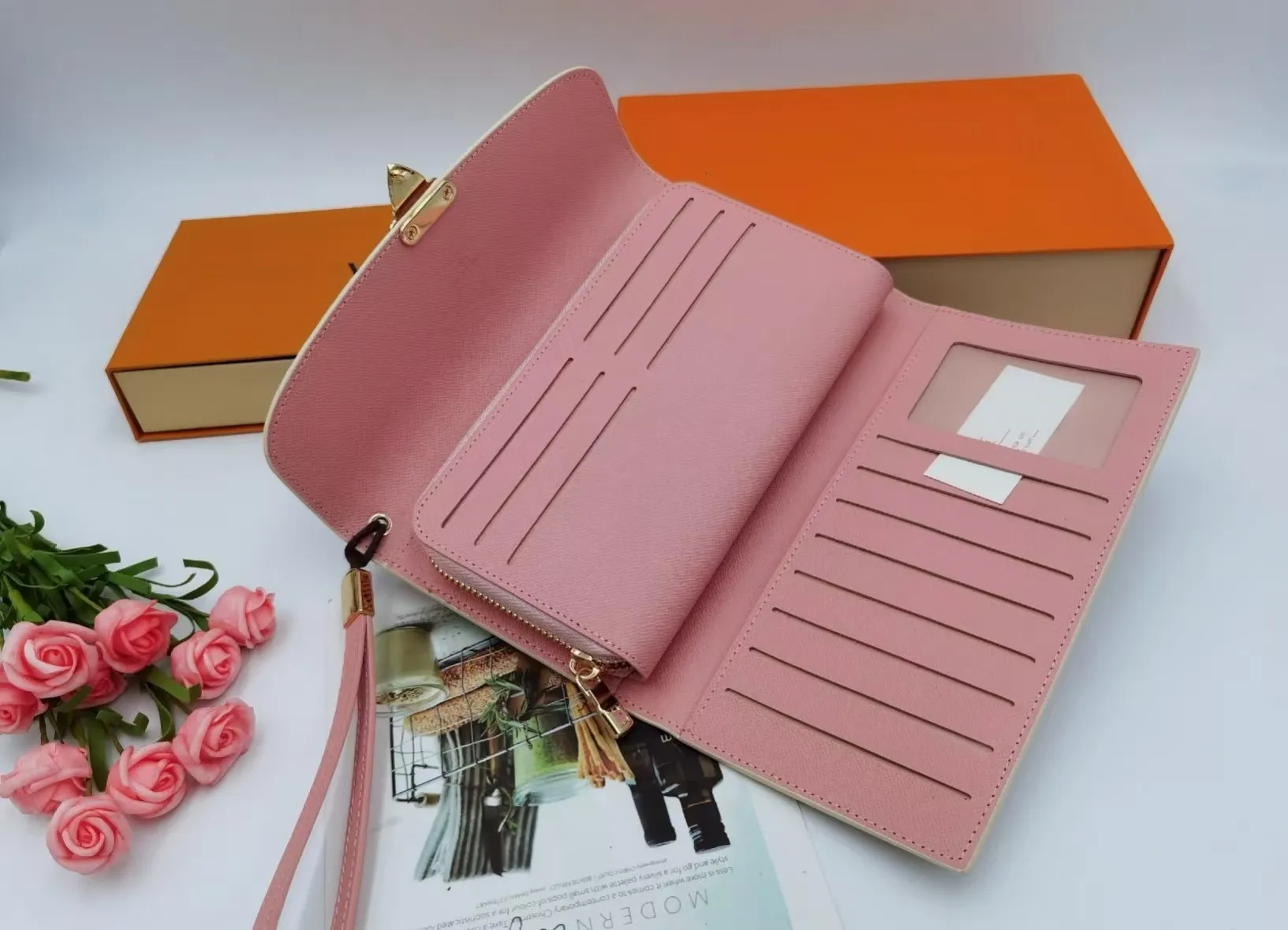 Designer Wallets Women's Long Purse Luxury Brown Flower Ladies Credit ...