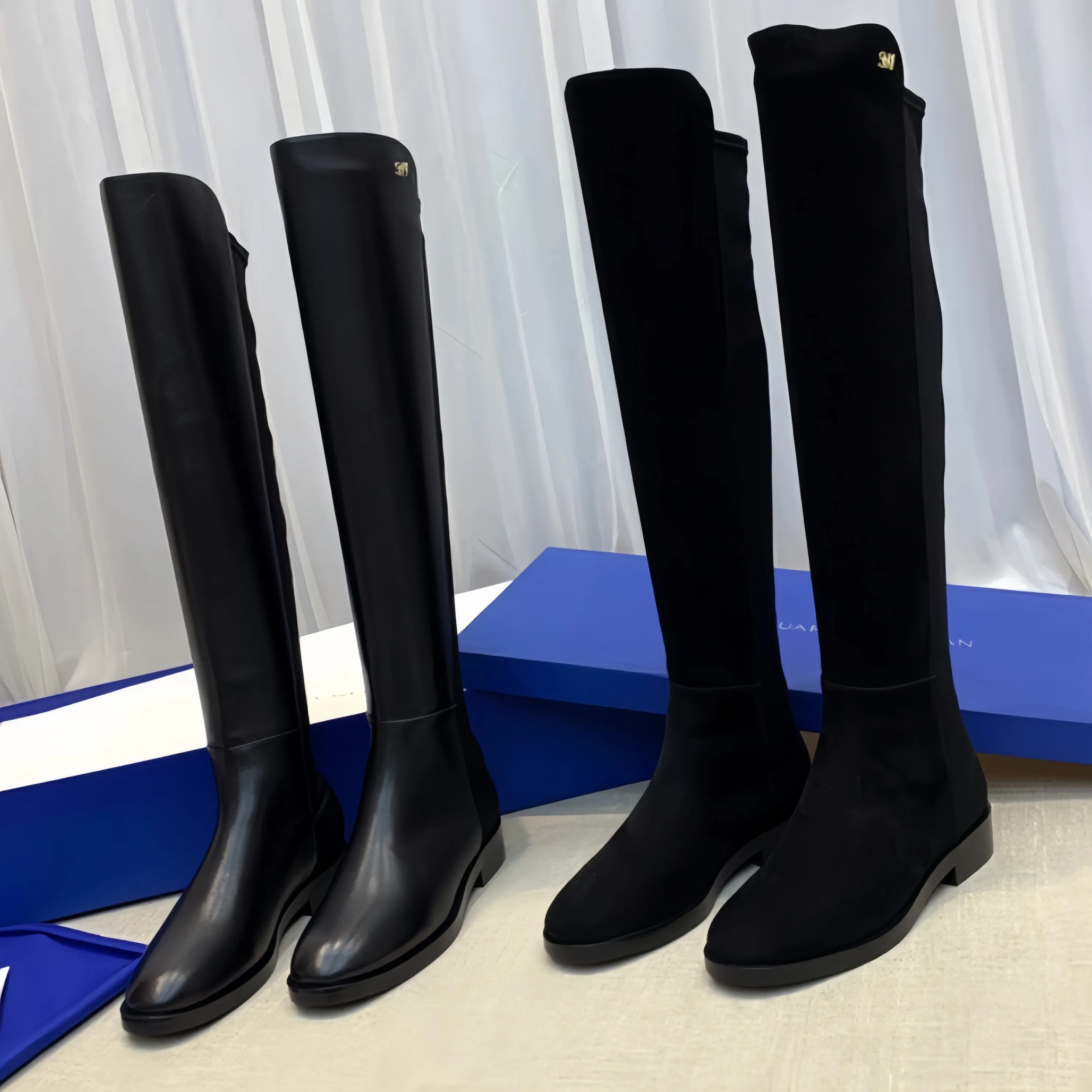 Designer Women's Winter Suede Knee High Boots Stuart Wiseman Pointed ...