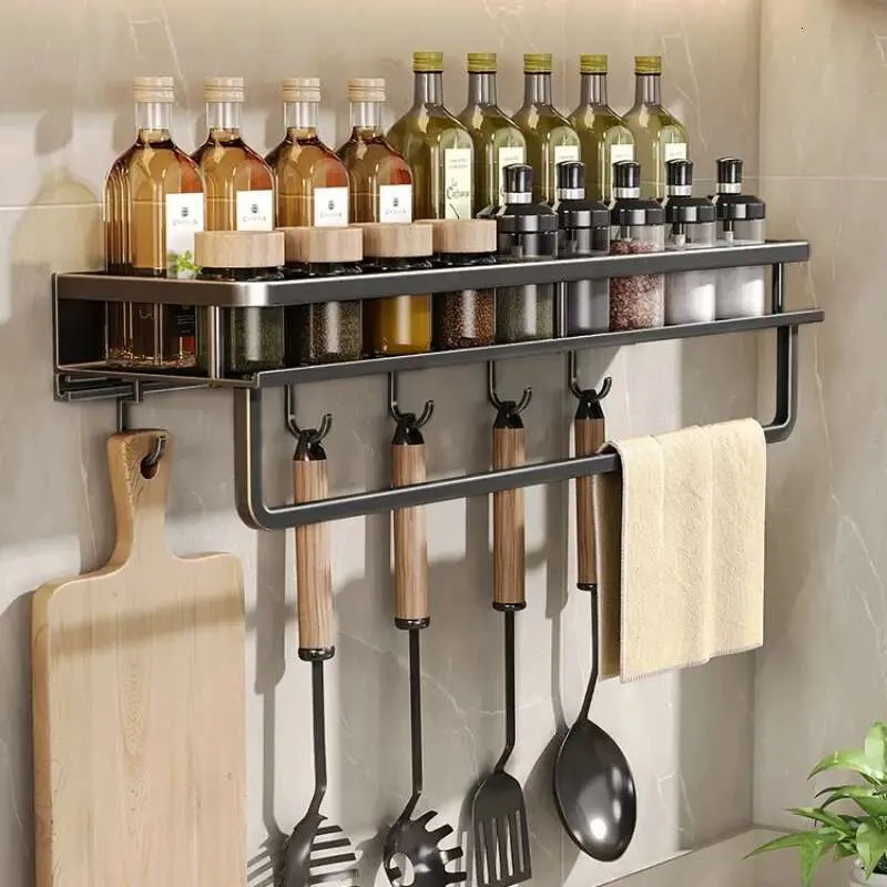 Wall Mounted Door Spice Rack Kmart With Spatula, Spoon, Hook, And Towel ...