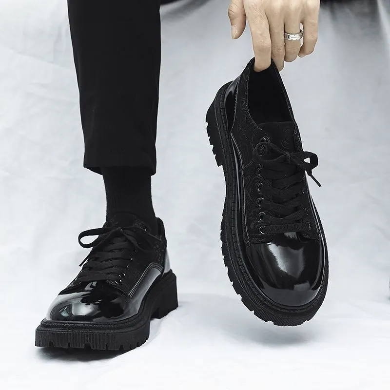 Bulk Platform Mens Leather Brogue Shoes Black Casual Thick Sole Printed ...