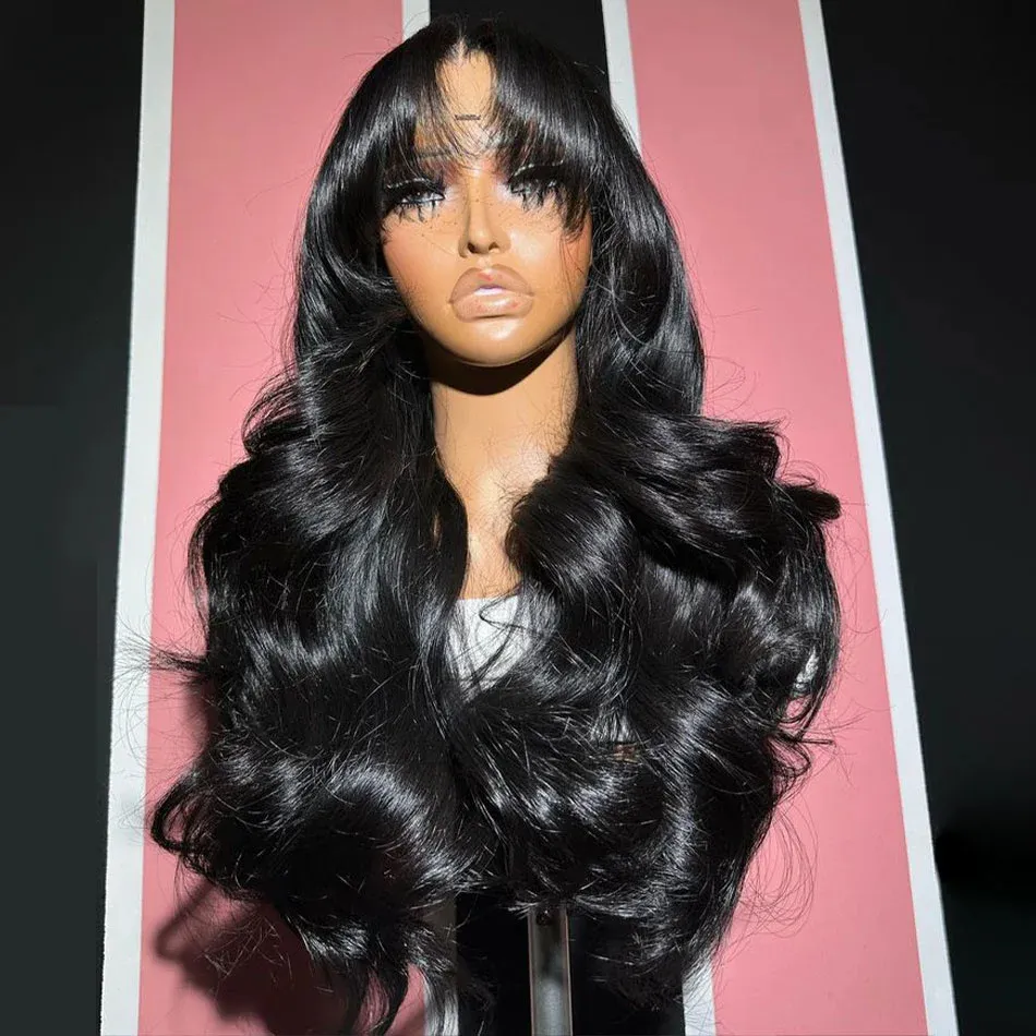 Trendy Curtain Bangs Layered Body Wave 360 Frontal Wigs Butterfly Cut ...