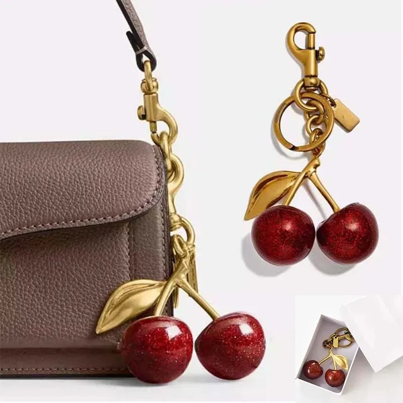 Glittery Cherry Charm Keychain: Retro Chic Keyring for Handbags & Keys ...