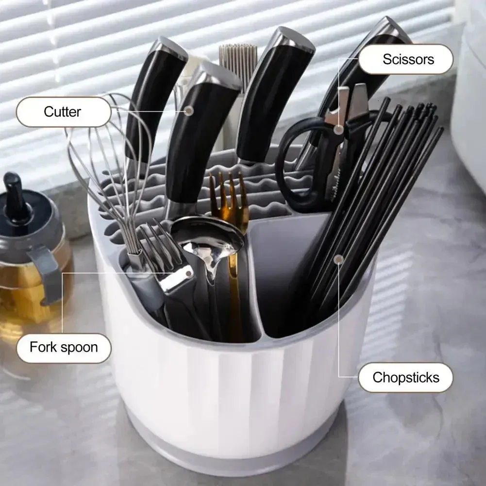 Non-Slip Kitchen Cutlery Organizer: 2-Tier Drainer Rack for Utensils ...
