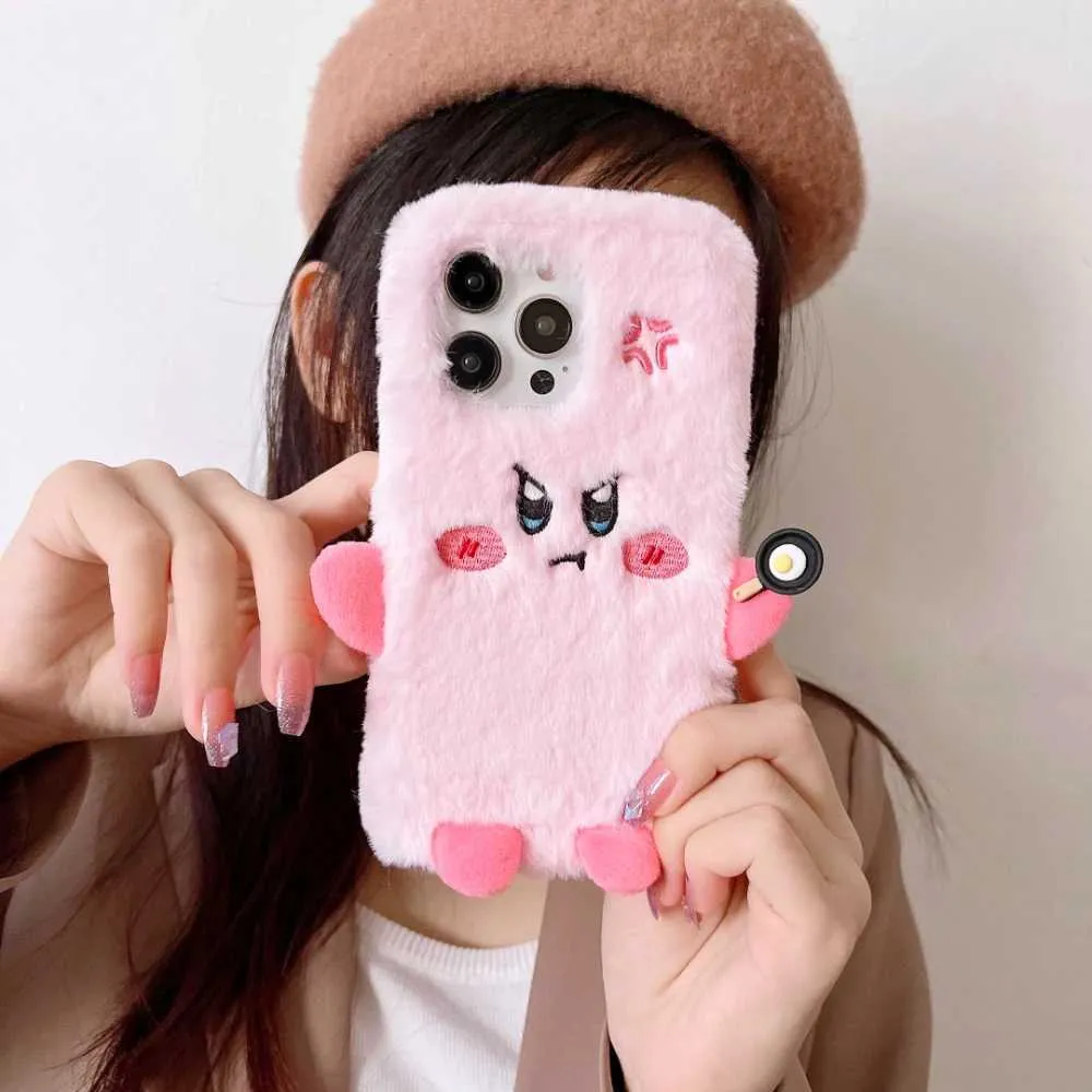Cute 3D Embroidered Angry Kirby Plush Phone Case for iPhone 14/13/12 ...