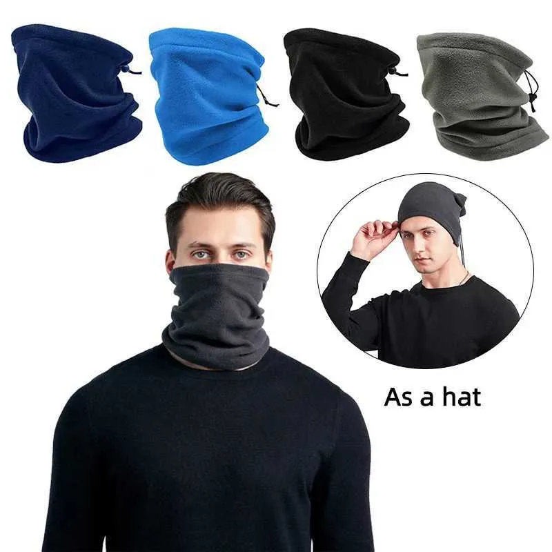 Adults Drawstring Fleece Neck Sleeve Scarves Polyester Windproof Tube ...