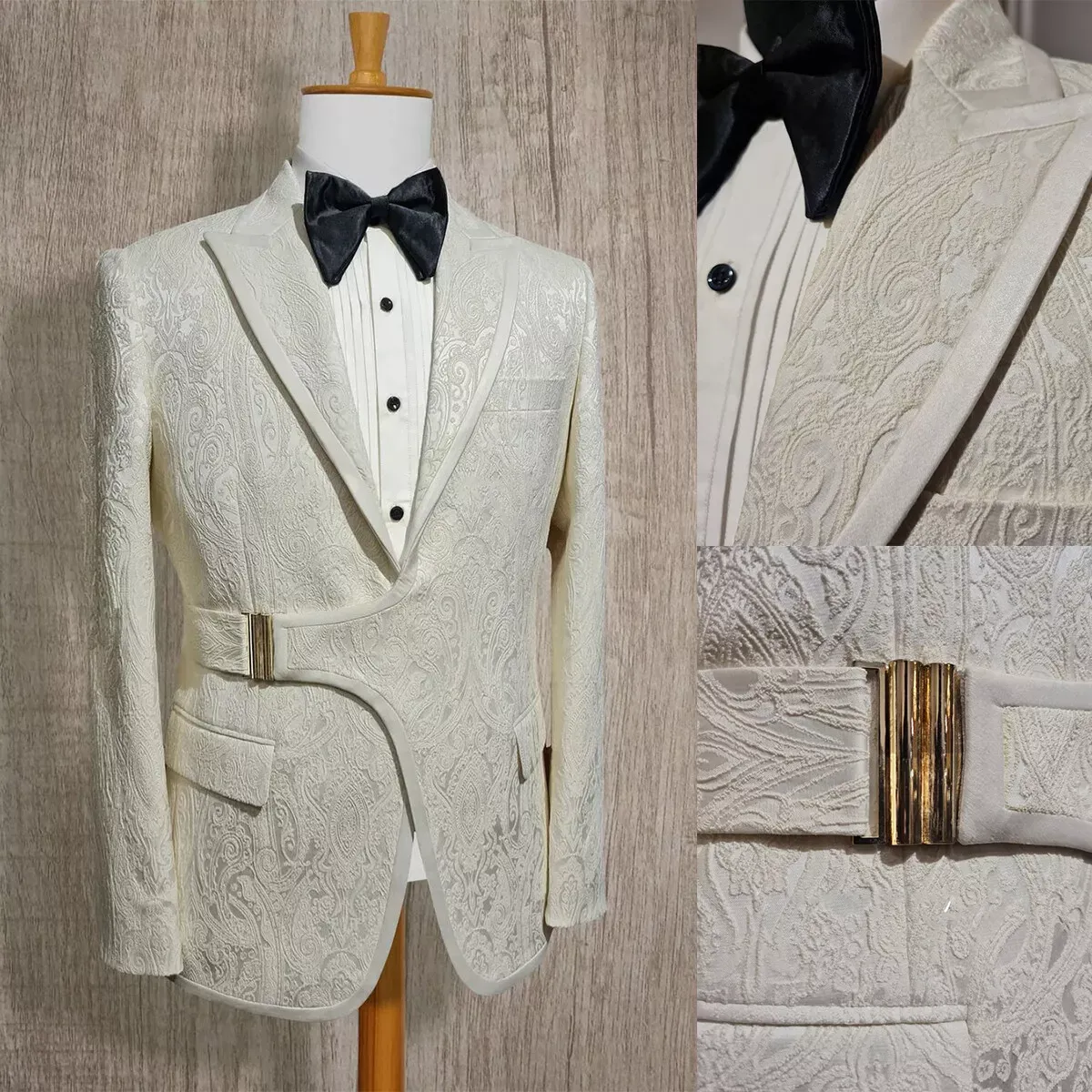 Elegant Men's Jacquard Suit Set: Cotton Jacket, Peaked Lapel Tuxedo ...