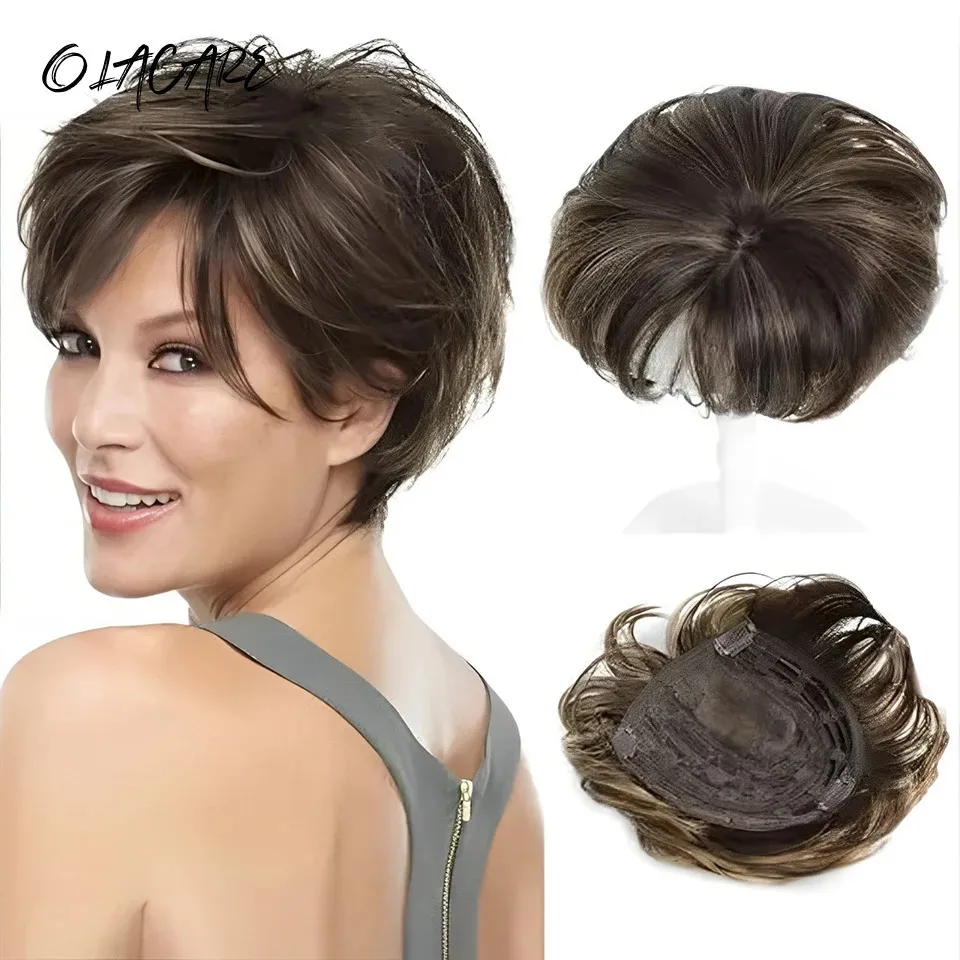 OLACARE Synthetic Clip In Head Topper Extension Short Pixie Cut Small ...