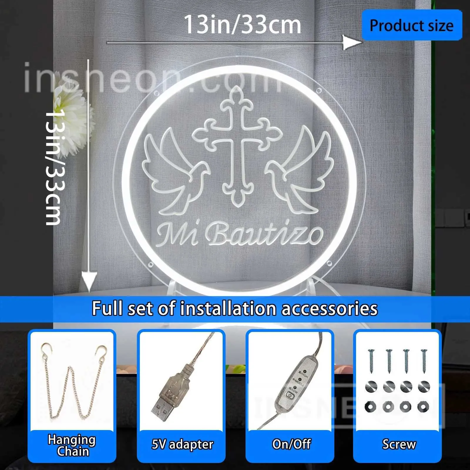 Bautizo Personalised Light Up Sign For Baptism Decorations LED Lights ...